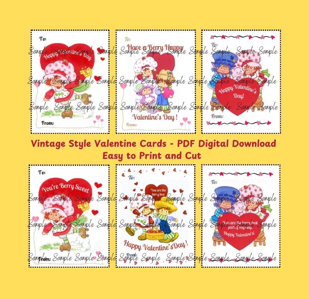 Vintage Strawberry Girl Valentine Cards: Kids Classroom, School 6 ...