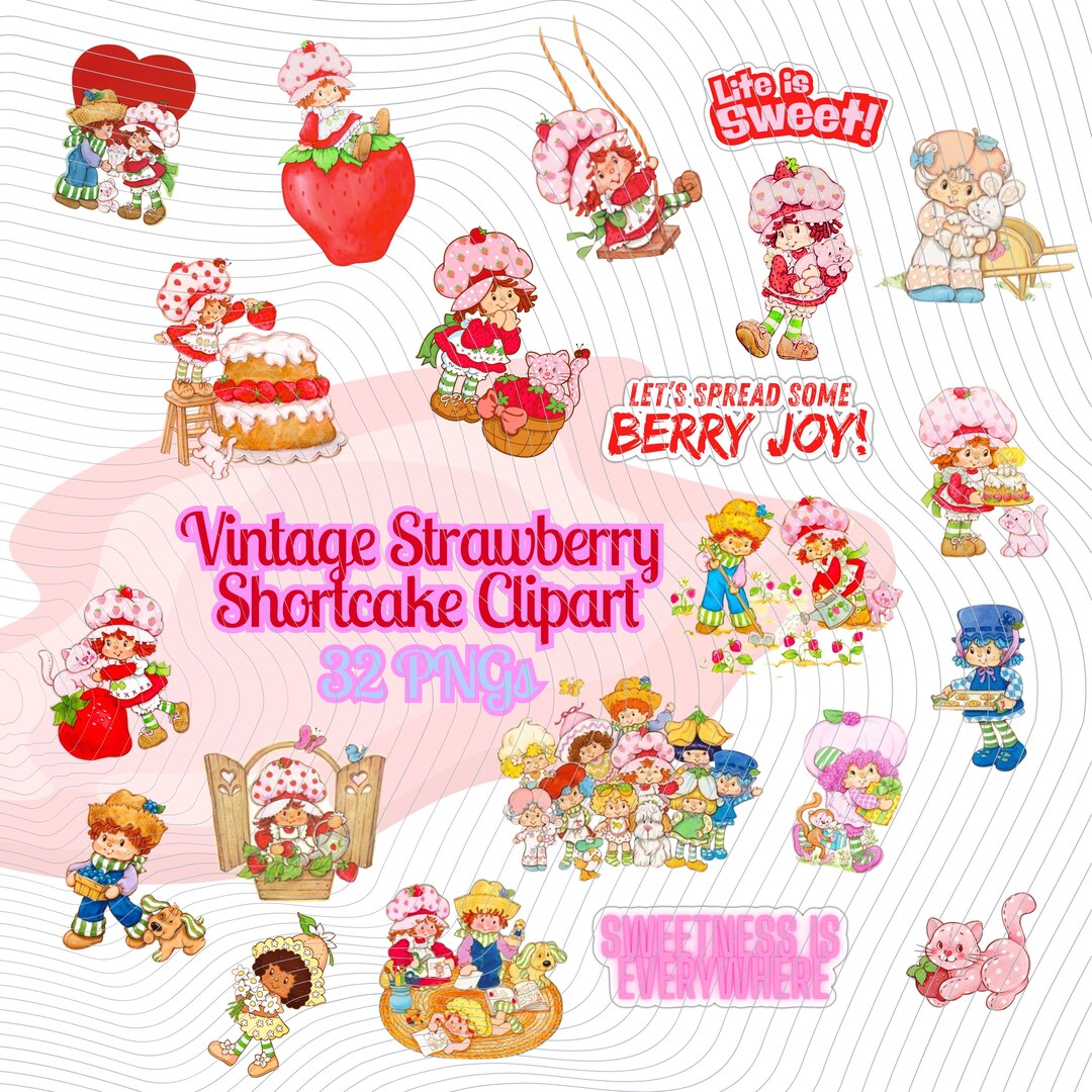 Vintage Strawberry Girl Cartoon Clip Art Bundle - 32 Pngs Digital ...