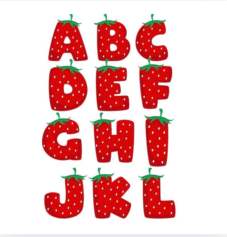 Strawberry Letters Clip Art: Cartoon PNG Digital Download - Etsy