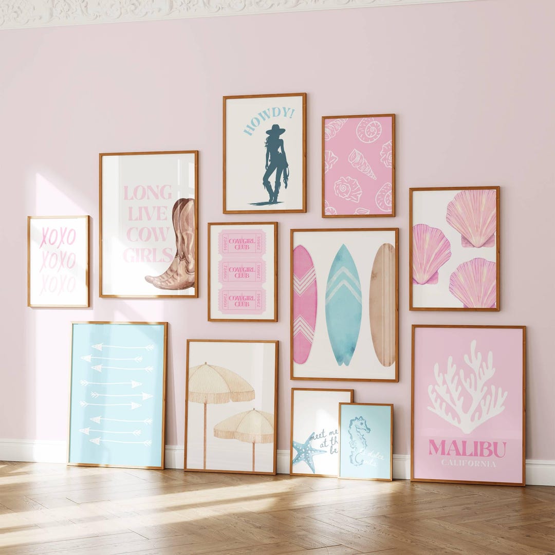 Coastal Cowgirl Set of 12 Wall Art Surf Poster Digital Wall Art Beachy ...