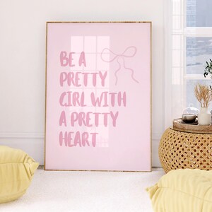 Pink Positive Quote Coquette Room Decor Bow Print Gift for Girl Quote ...