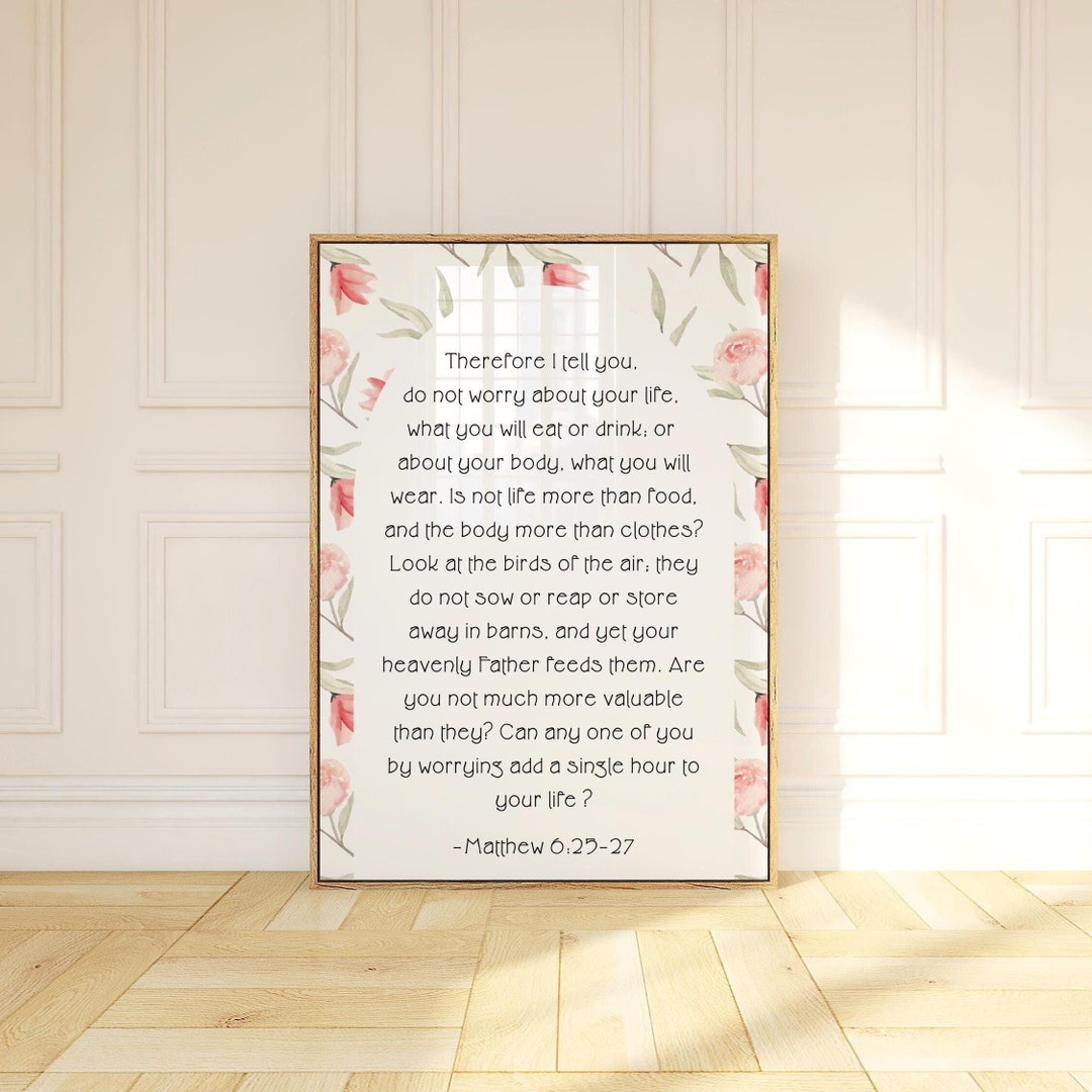 Pink Flower Matthew Bible Verse Wall Art Christian Wall Art Scripture ...
