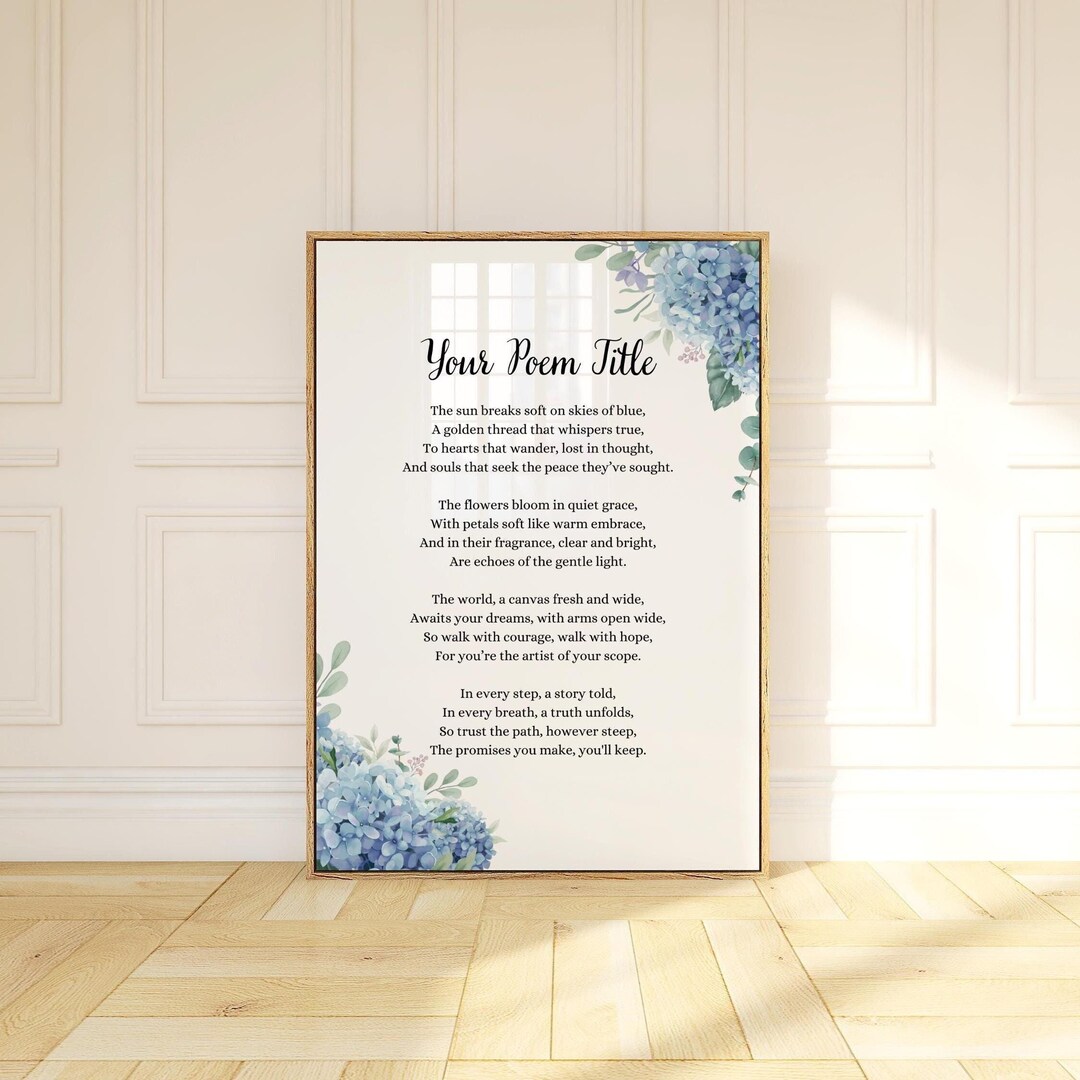 Custom Poem Print Hydrangea Print Minimalist Wall Art 2nd Anniversary ...