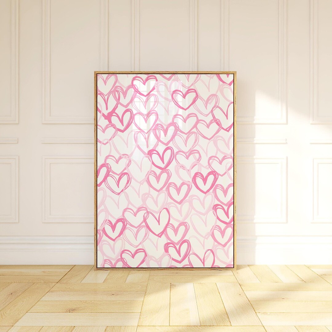 Pink Hearts Preppy Wall Art Abstract Heart Wall Art Dopamine Decor for ...