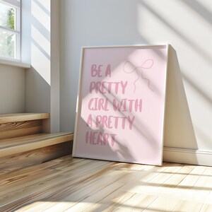 Pink Positive Quote Coquette Room Decor Bow Print Gift for Girl Quote ...