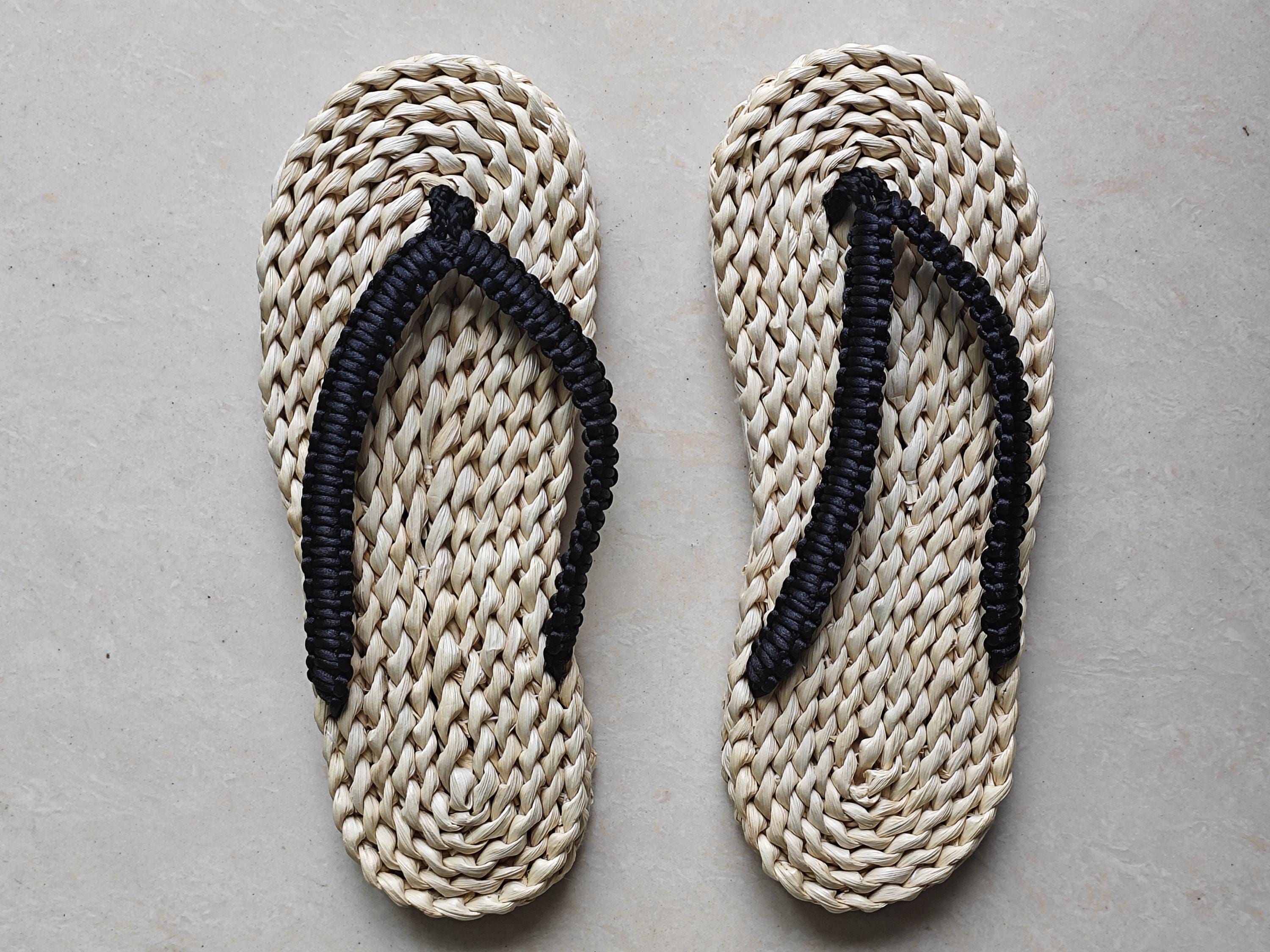 Hemp & Rattan Summer Men Slippers, Rattan Bath Room Sandals, Flip Flops ...