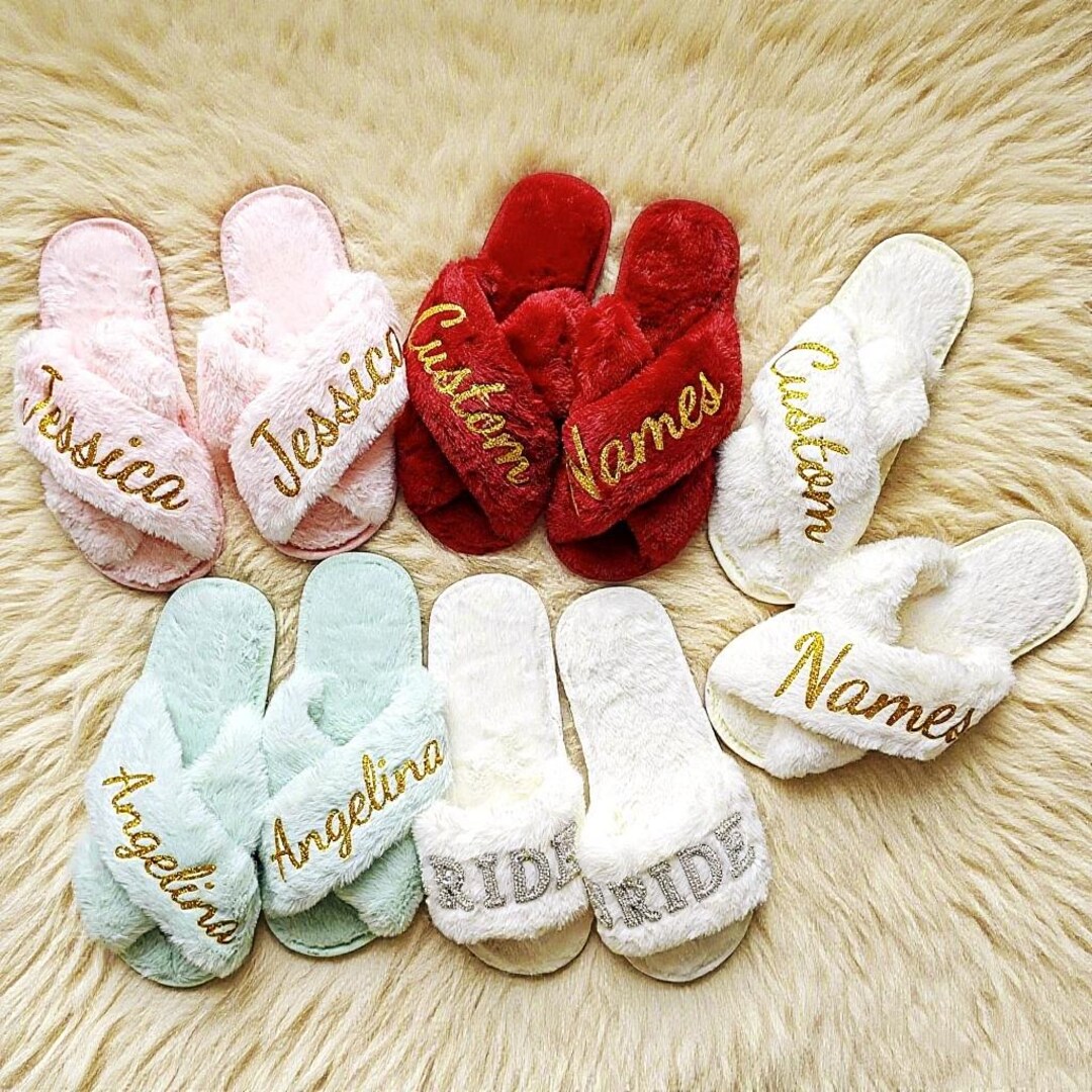 Custom Embroidered Wedding Slippers: Bridal Party Gift, Personalized ...