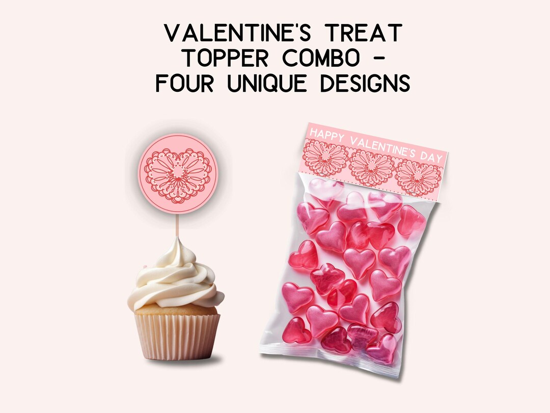 Valentine's Day Treat Topper Printable Bundle | 4 2" Round Cupcake ...
