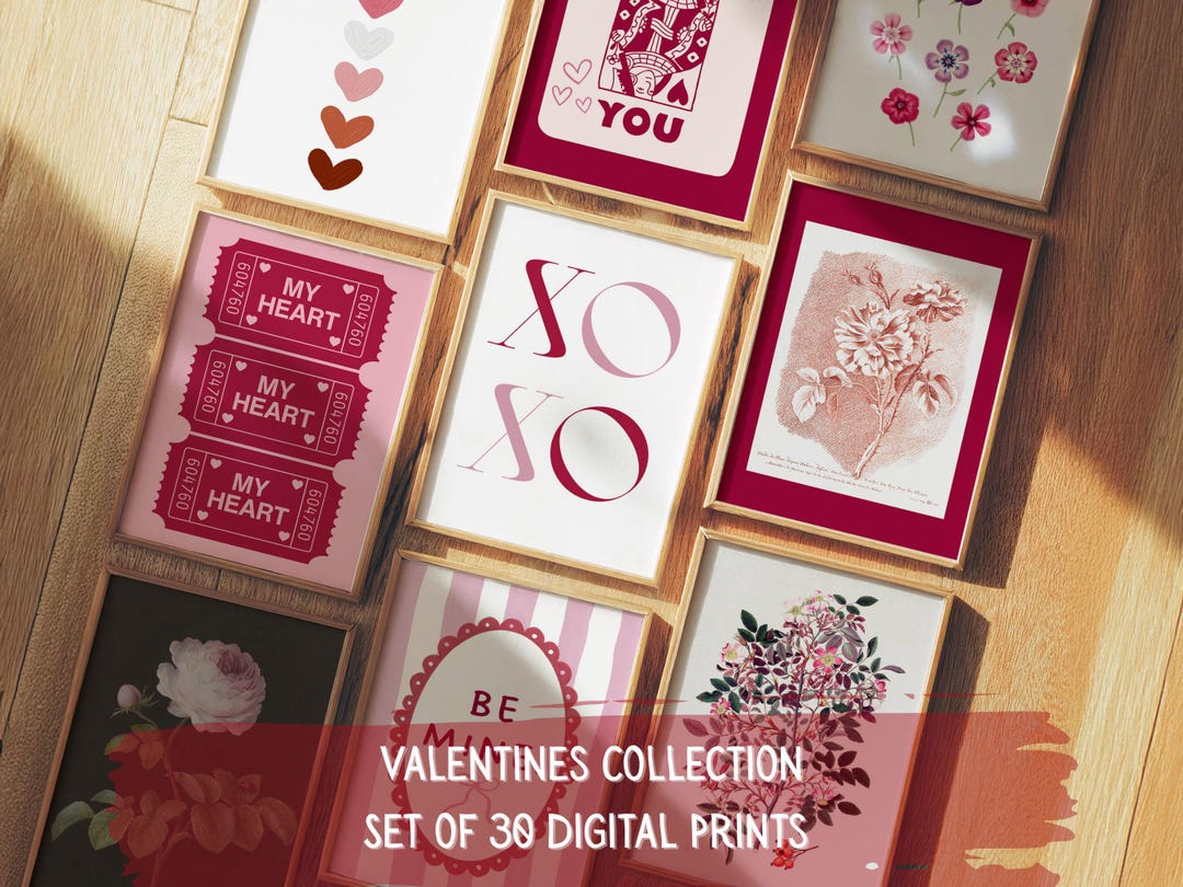 Valentines Day Wall Art Bundle of 20 Digital Prints Pink and Red ...