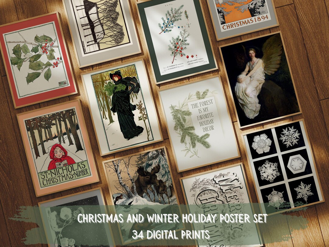 Holiday Poster Set of 34 Print Retro Christmas Art Printable Merry ...