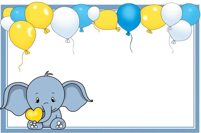 Cartoon Elephant Invitation Card Template - Etsy