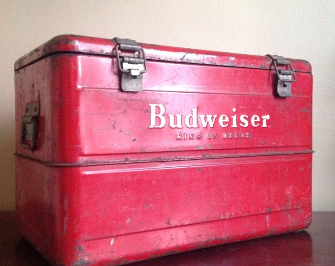 Vintage Red Budweiser Metal Cooler. Beer Lover, Man / Woman Cave, Bar ...