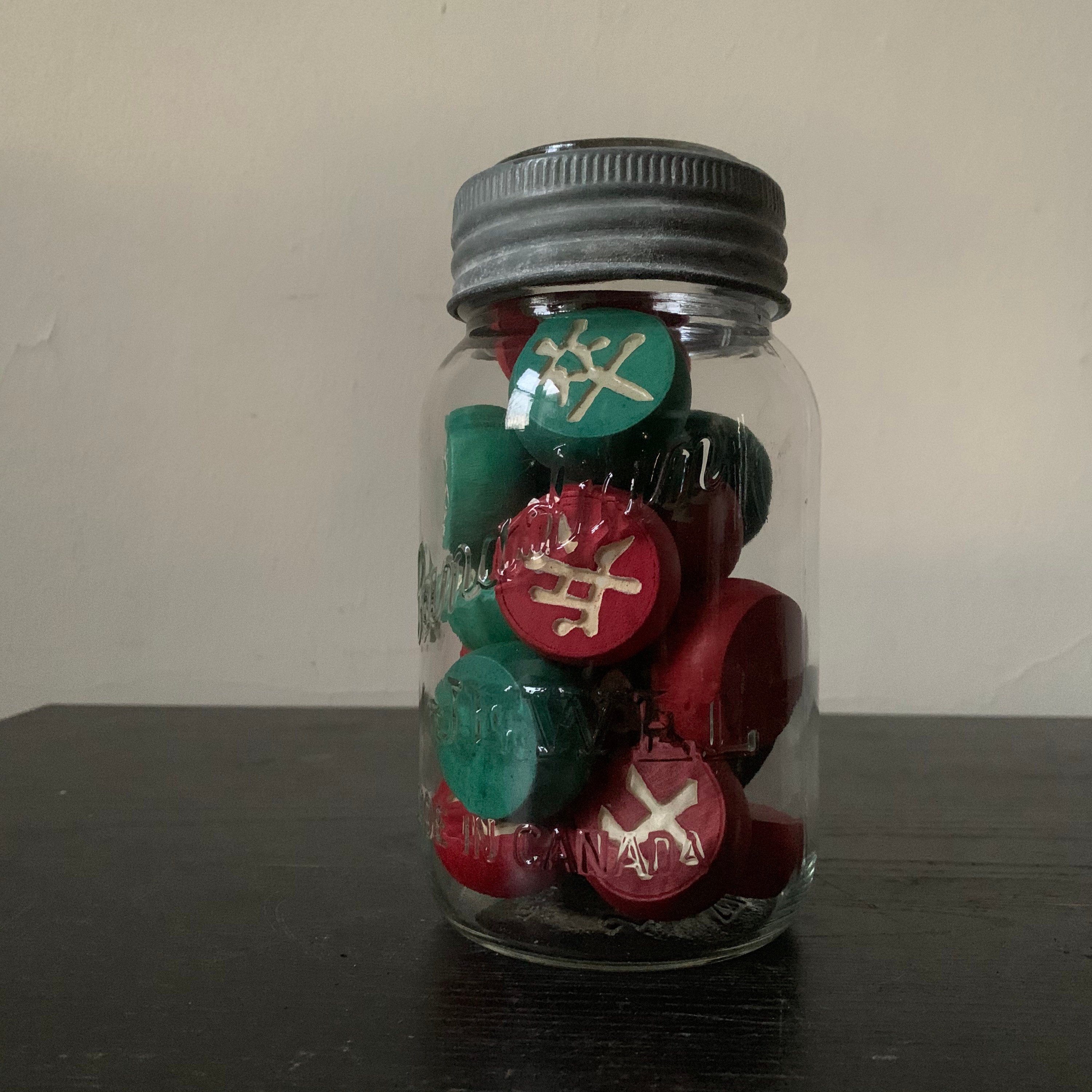 Vintage Canadian Jewel Mason Jar With Crown Glass Lid With Chinese Game ...