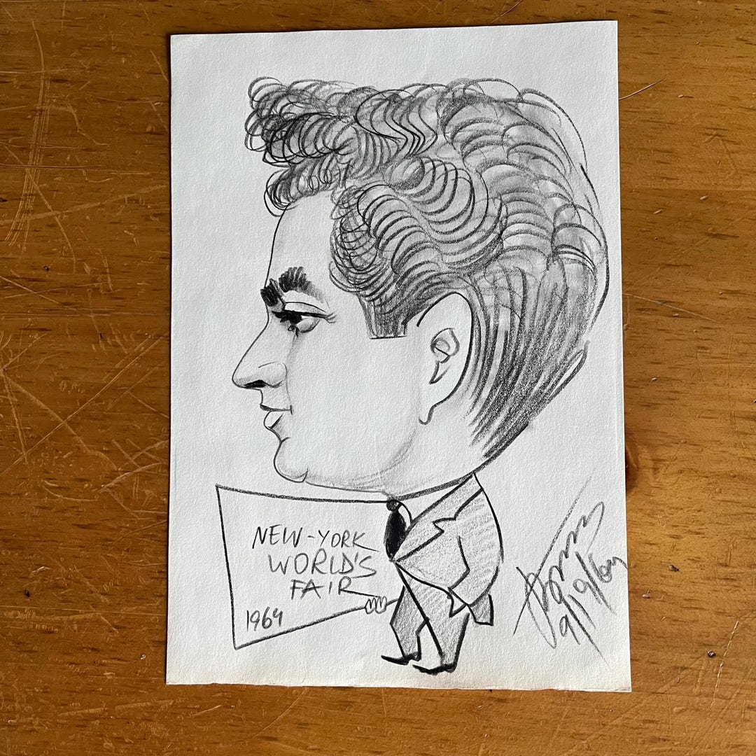 Vintage 1964 NY Worlds Fair Caricature Pencil Drawing Original Art ...