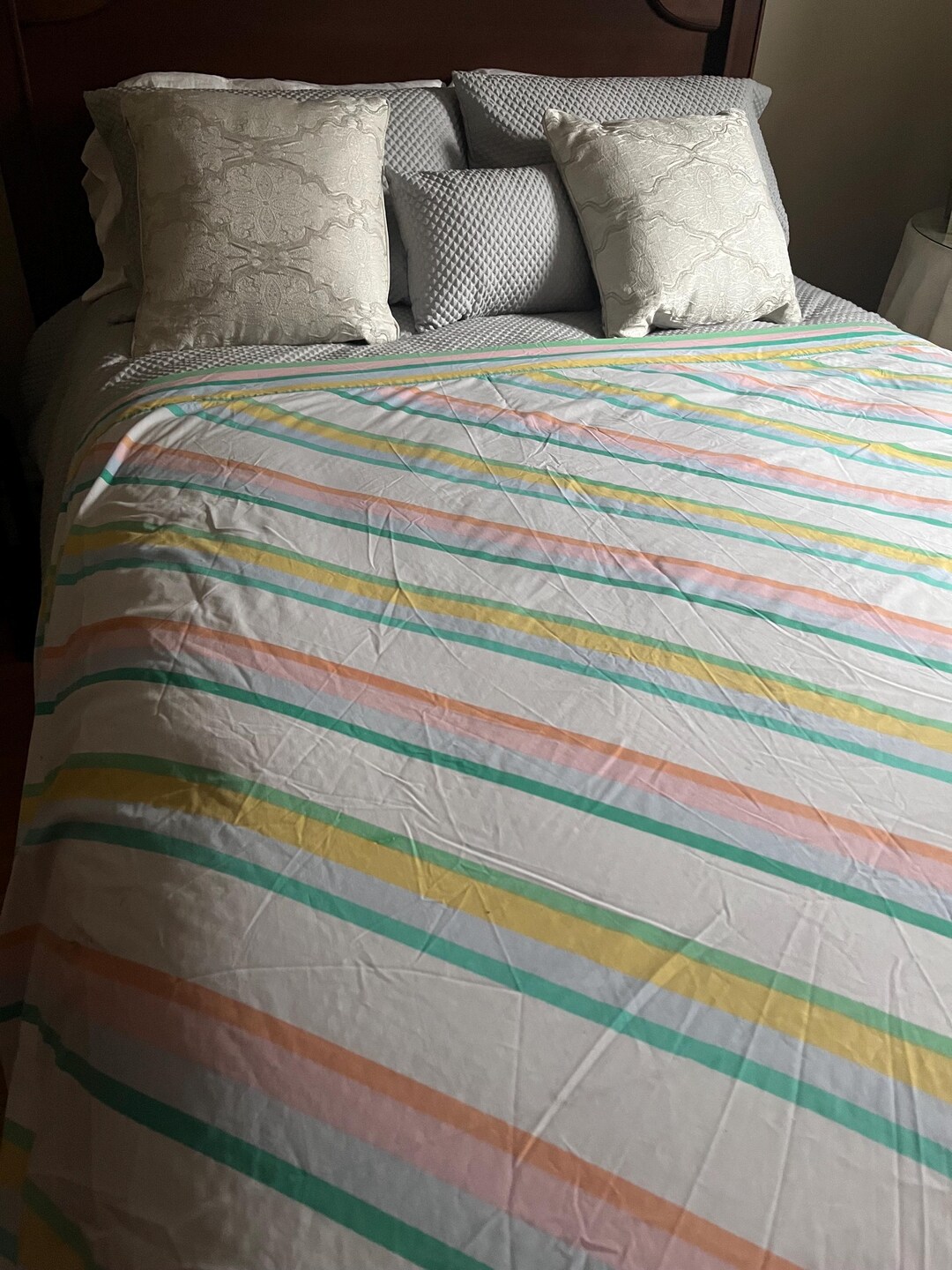 Vintage Striped Queen Bedsheet Queen Flat Sheet 81 X 96 Vintage Bedding ...