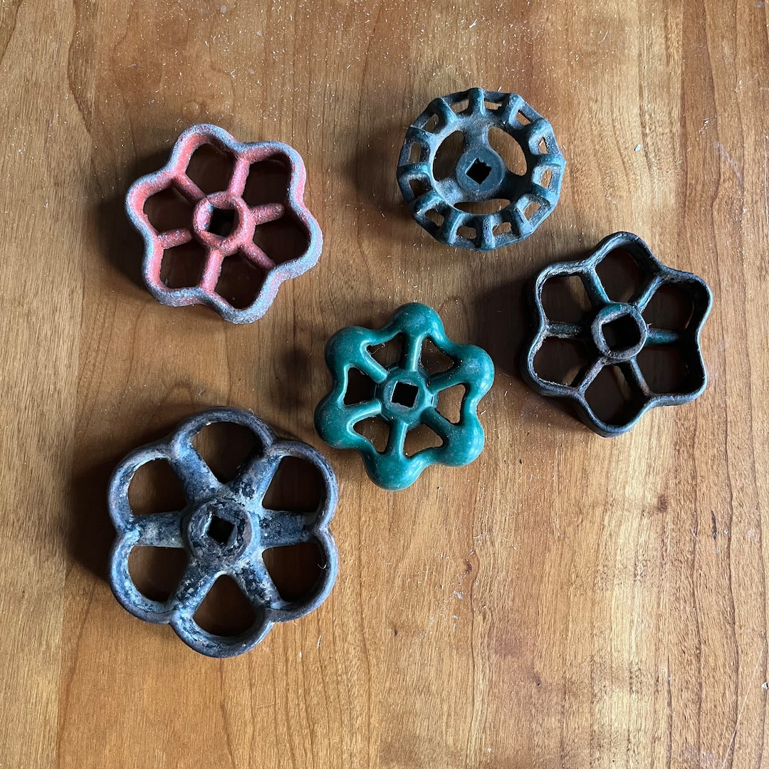 Set of 5 Vintage Metal Industrial Valve Knobs Industrial Hardware DIY ...