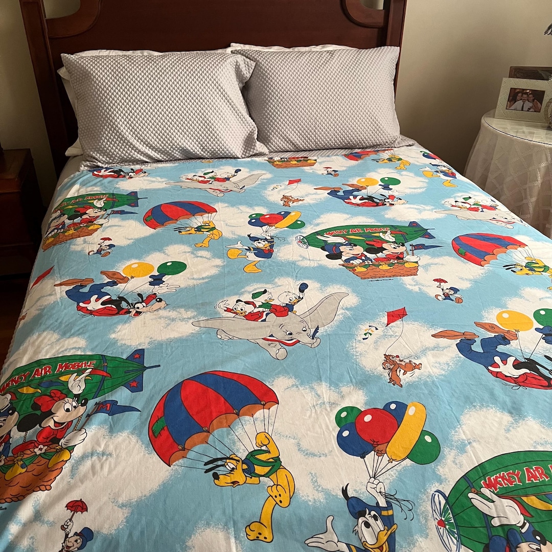 Vintage Walt Disney Pacific TWIN Flat Sheet Fitted Sheet Mickey Mouse ...