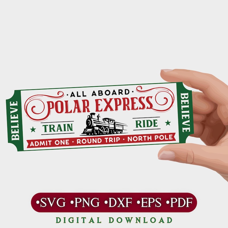 Polar Express Train Ticket SVG, North Pole, Christmas Train Ticket Cut ...