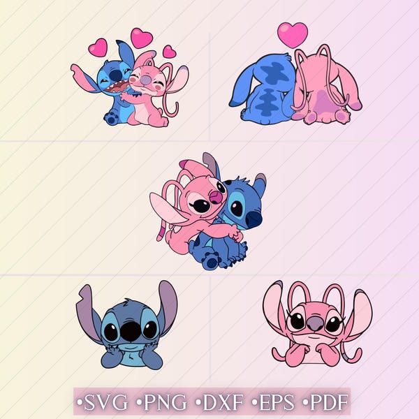 Stitch and Angel Hugging - Etsy