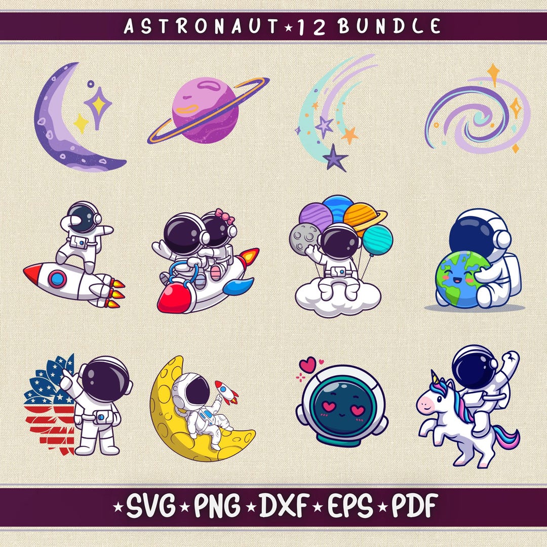 Kid Astronaut Svg Png Bundle, 12 Designs Kid Astronaut With Rocket ...