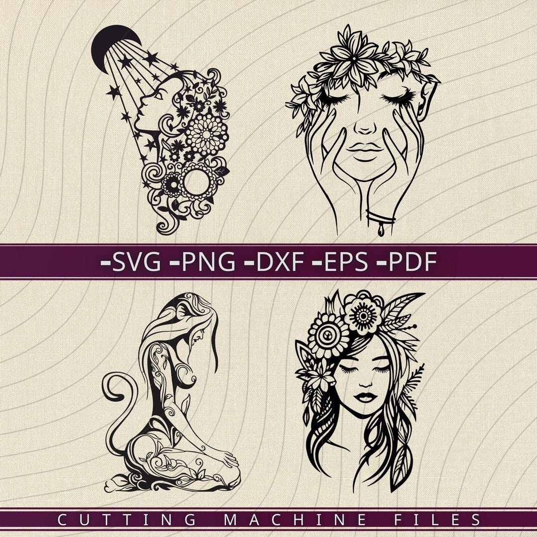 Floral Women Svg Bundle Cut Files, Faces & Bodies Design, Svg, Dxf, Png ...