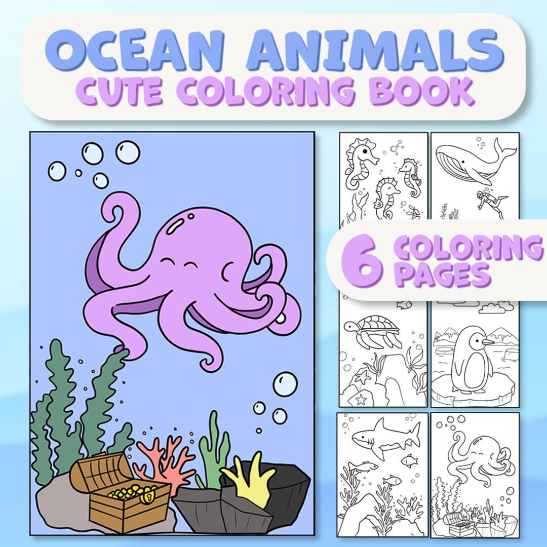 Ocean Coloring Book for Kids, Water Animal Coloring, Cute Coloring ...