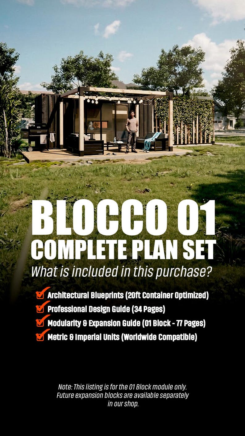 Modular Shipping Container Tiny House Plans: Blocco 01 Blueprint ...