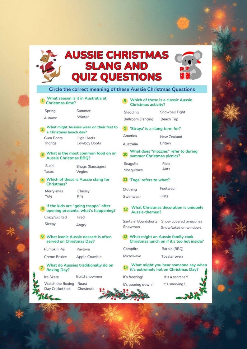 Aussie Christmas Slang Quiz: Australiana Christmas Party Game ...