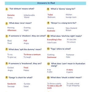 Aussie Slang Quiz: Australia Day Party Game (printable PDF Download A4 ...