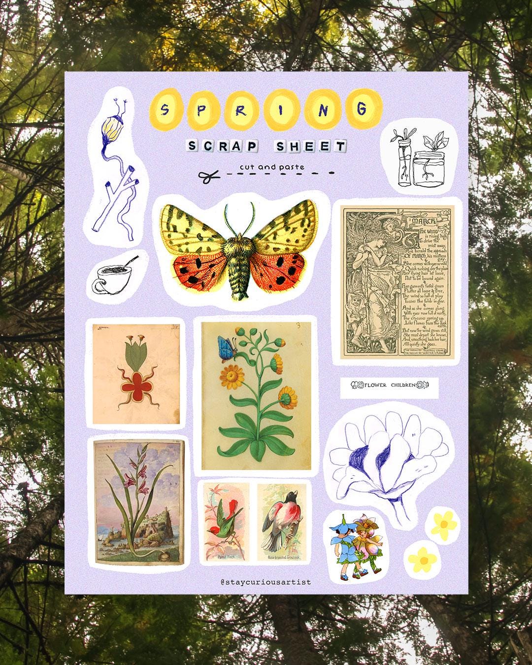 Spring Scrapbook Sheet - Cut and Paste Journal Ephemera & Paper Craft ...