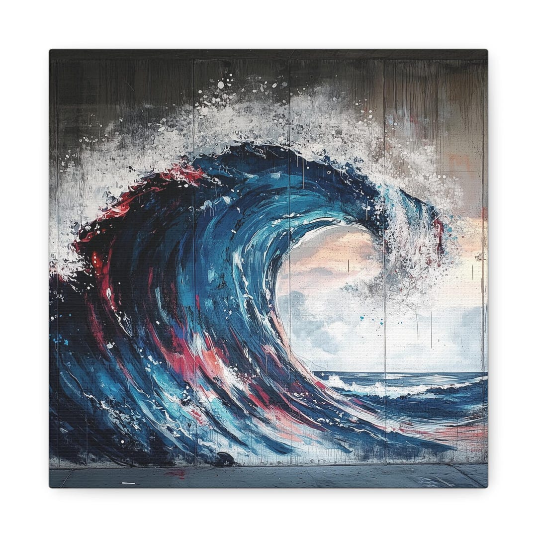 Vivid Ocean Wave Mural - Spray Paint Art of a Wave - Graffiti Spraypaint Artwork - Canvas Print ...