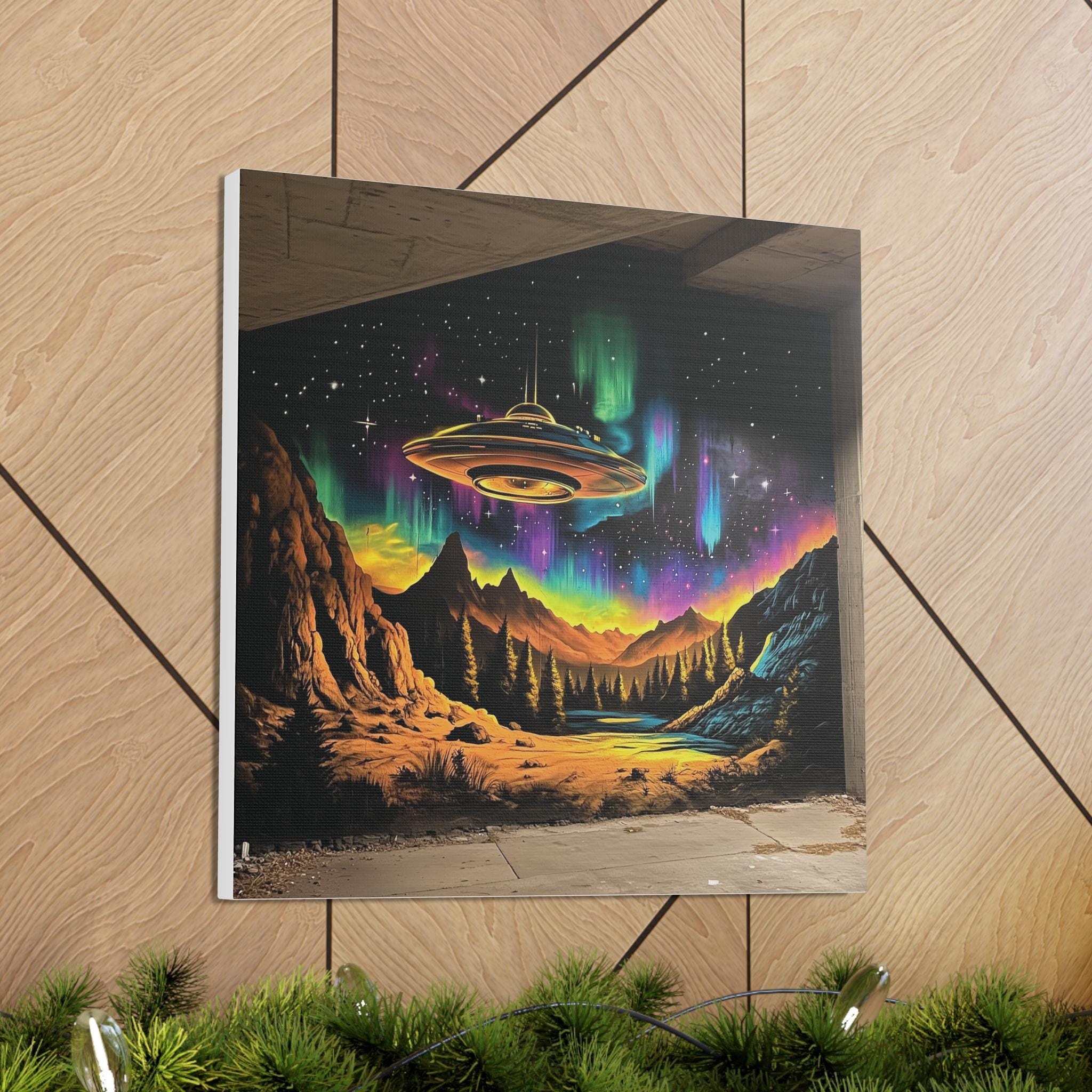 Aurora UFO Encounter Mural Spray Paint Art of a UFO and Northern Lights ...
