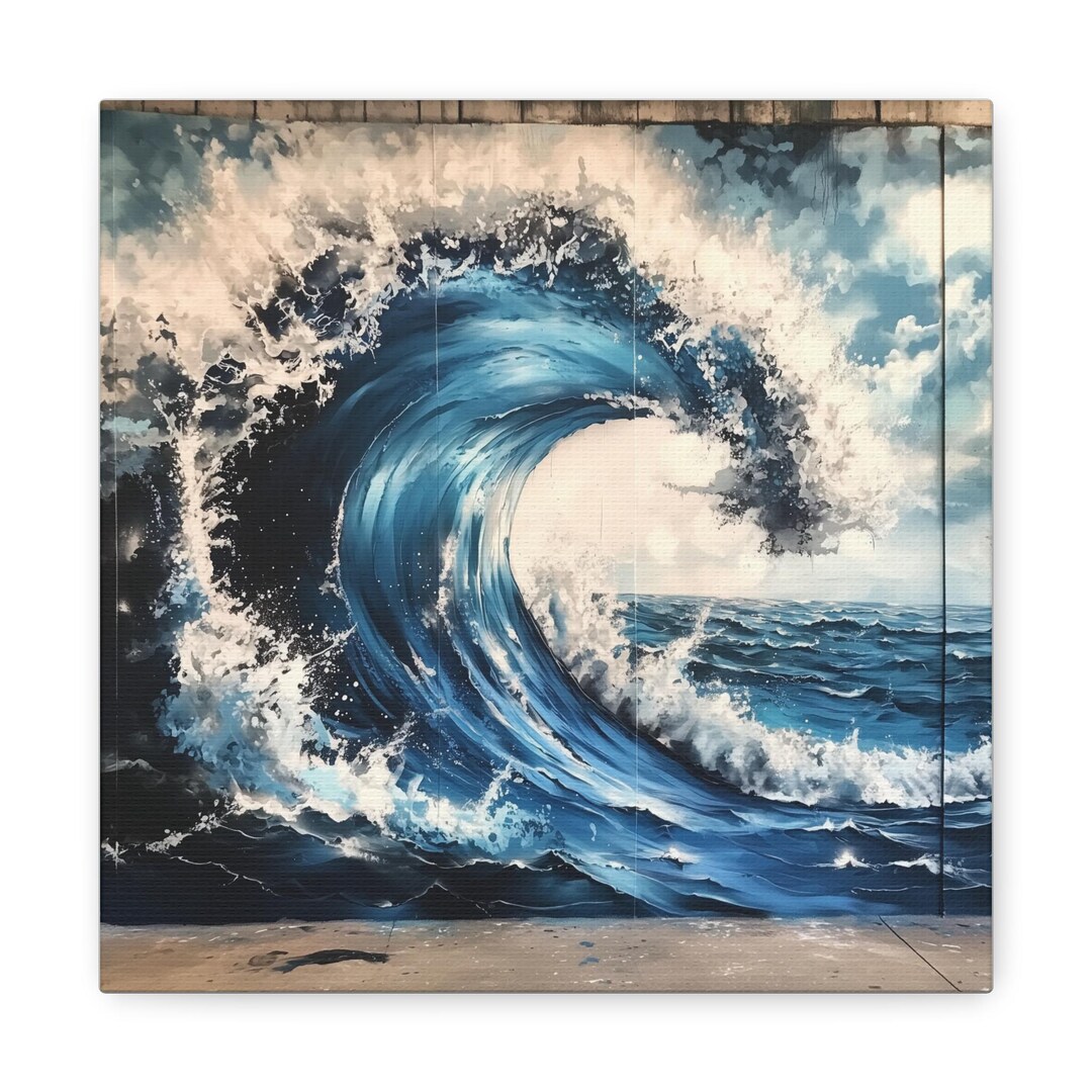 Majestic Ocean Wave Mural - Spray Paint Art of a Wave - Graffiti Spraypaint Artwork - Canvas ...