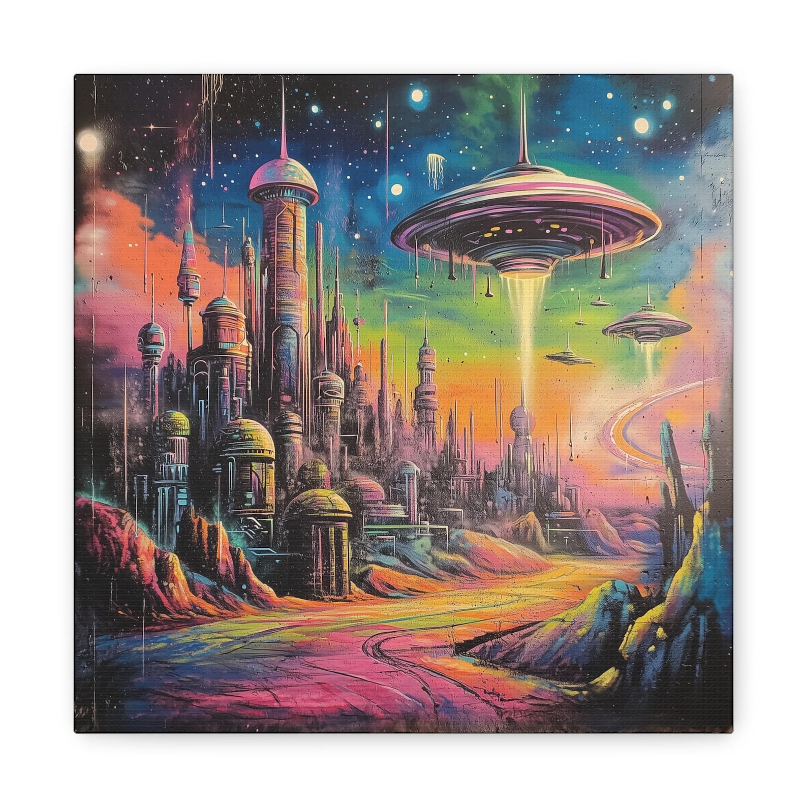 Futuristic Alien City Mural - Spray Paint Art of a Sci-fi Metropolis ...