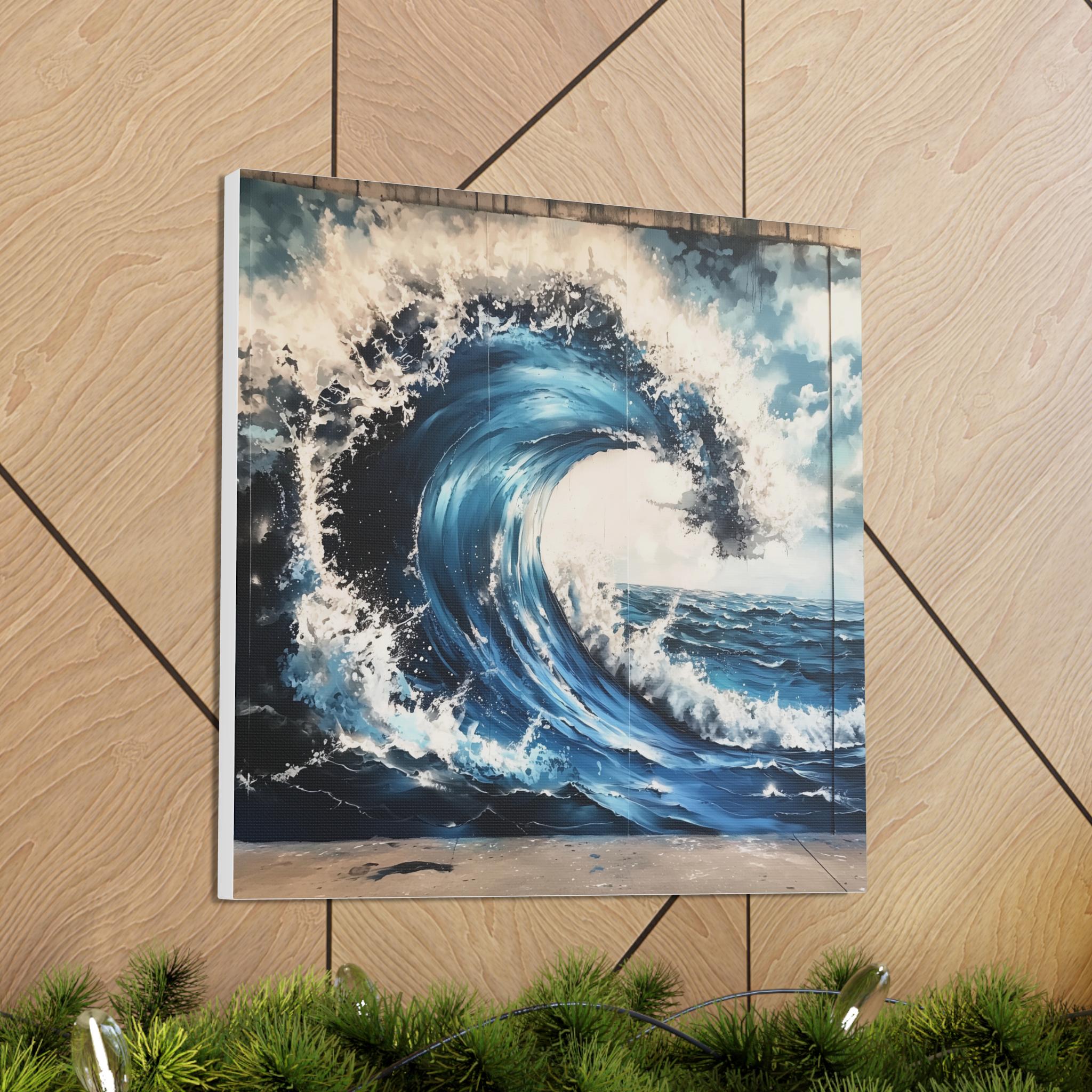 Majestic Ocean Wave Mural - Spray Paint Art of a Wave - Graffiti Spraypaint Artwork - Canvas ...