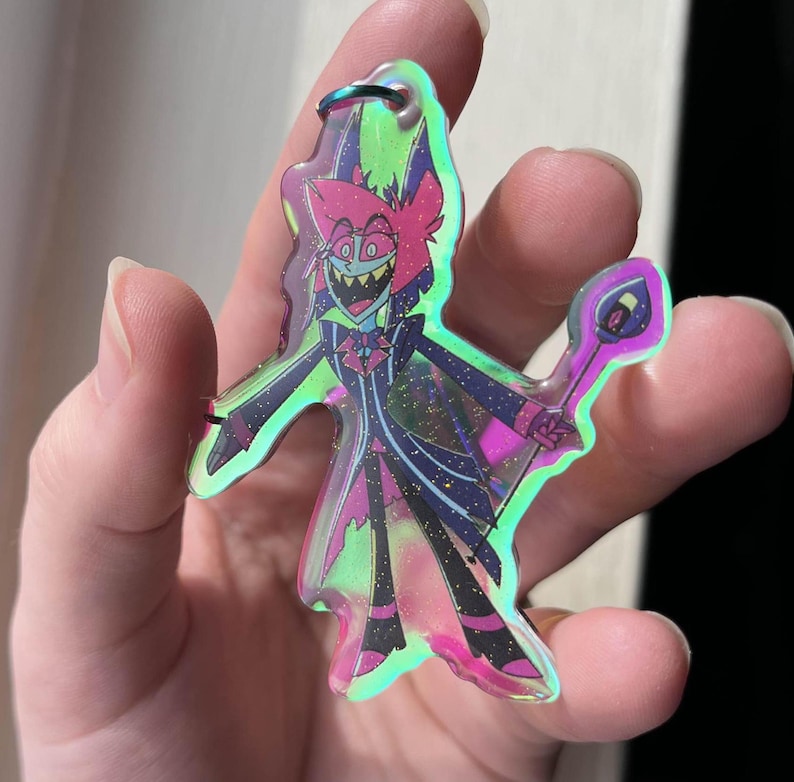 Hazbin Hotel Alastor Inspired Rainbow Acrylic Keychain: Glitter/plain ...