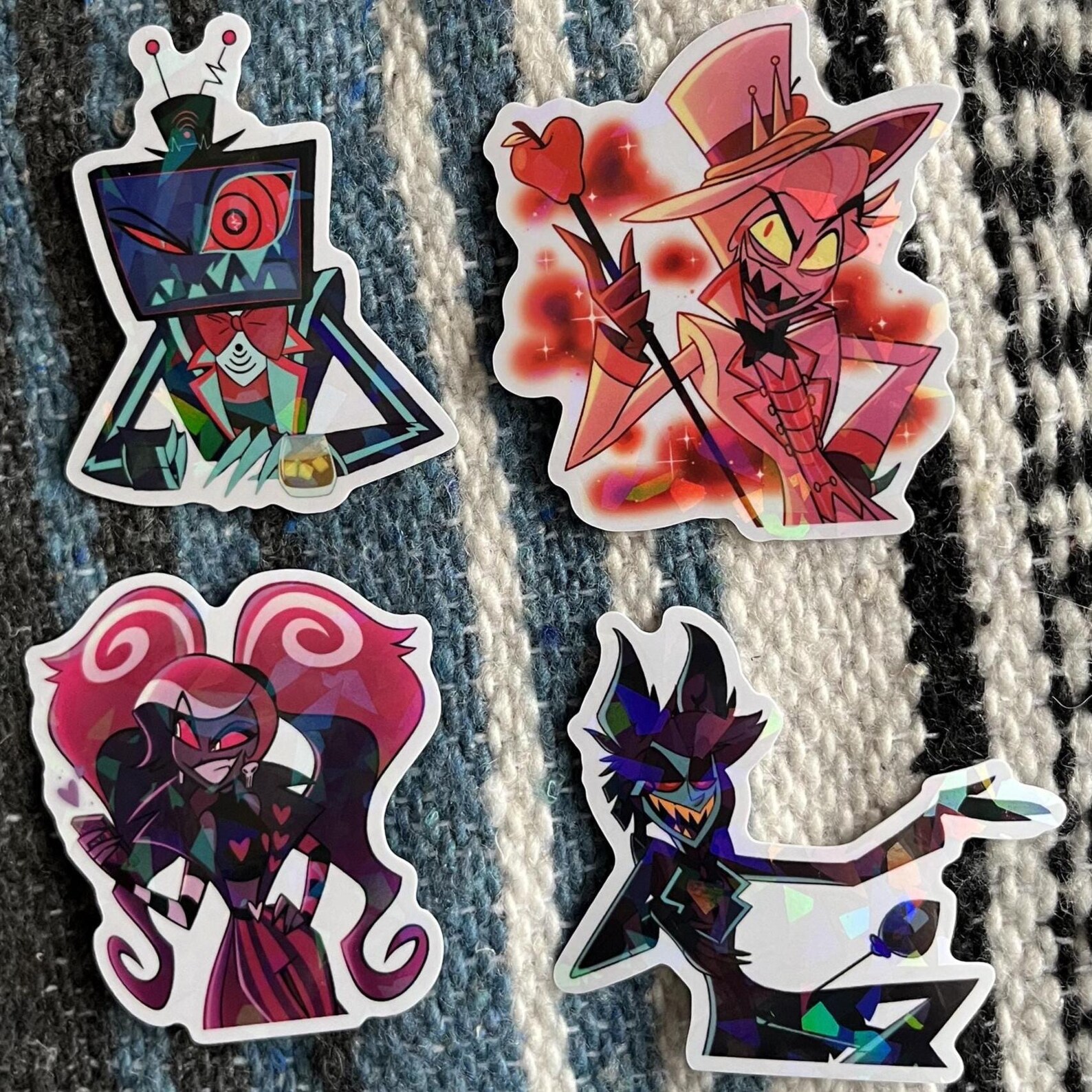Hazbin Hotel Vox Velvette Lucifer Alastor Holographic Sticker Bundle: 4 ...