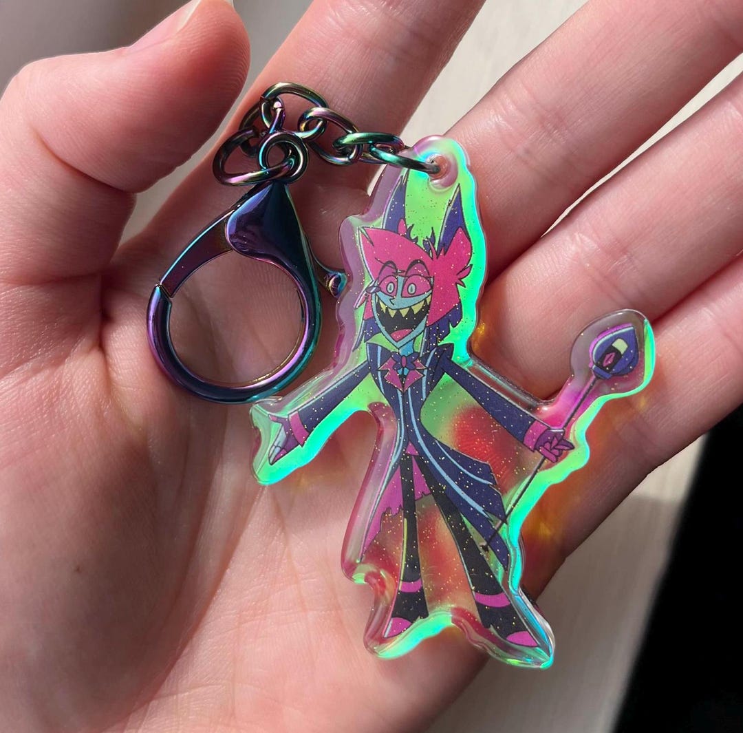 Hazbin Hotel Alastor Inspired Rainbow Acrylic Keychain: Glitter/plain ...