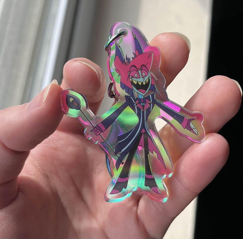 Hazbin Hotel Alastor Inspired Rainbow Acrylic Keychain: Glitter/plain ...
