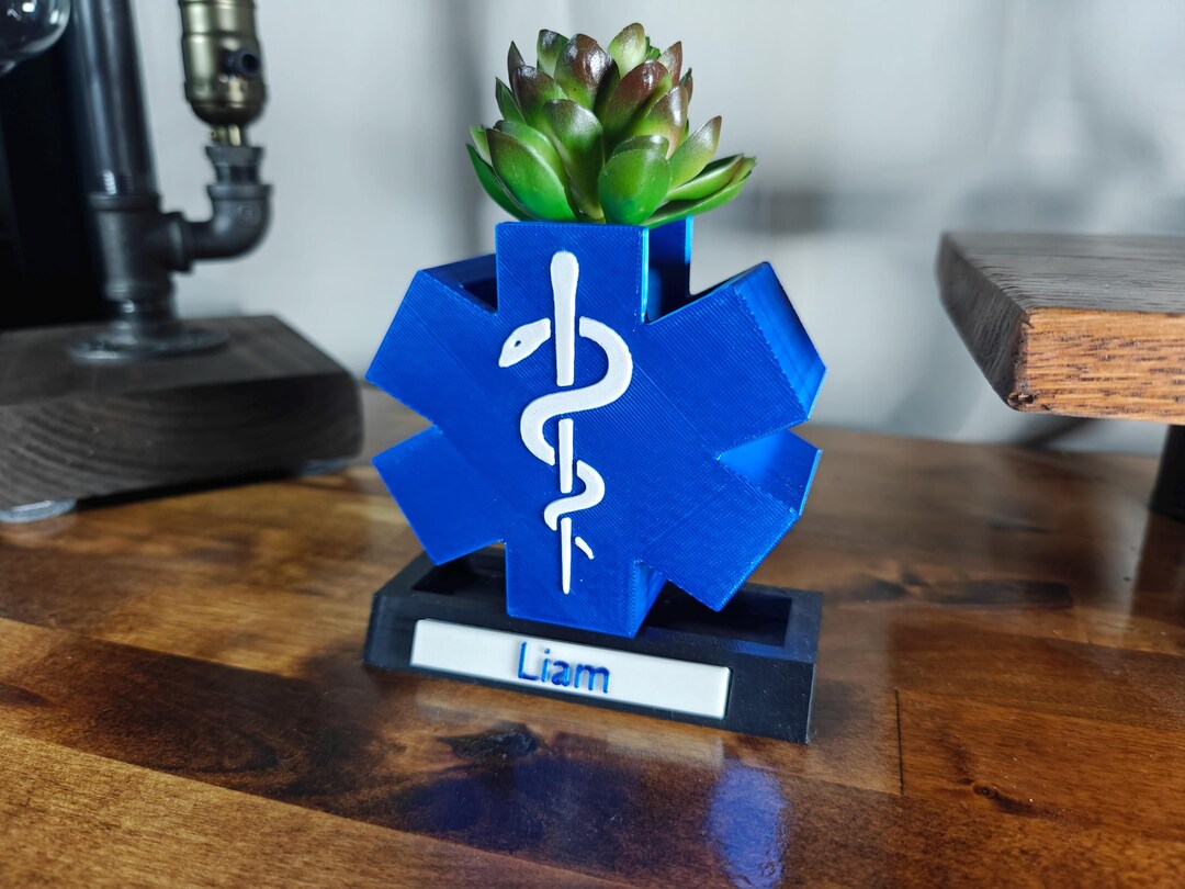 Personalized EMT Gift: Star of Life Desk Planter - Etsy