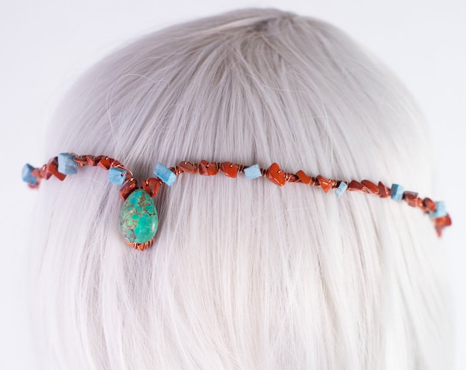 Turquoise Red Jasper Beaded Circlet | Perfect Accessory for Long or ...