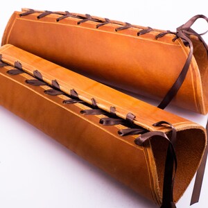 Hard Leather Bracers EXTRA LARGE Saddle Stiff Chestnut Brown Rounded ...
