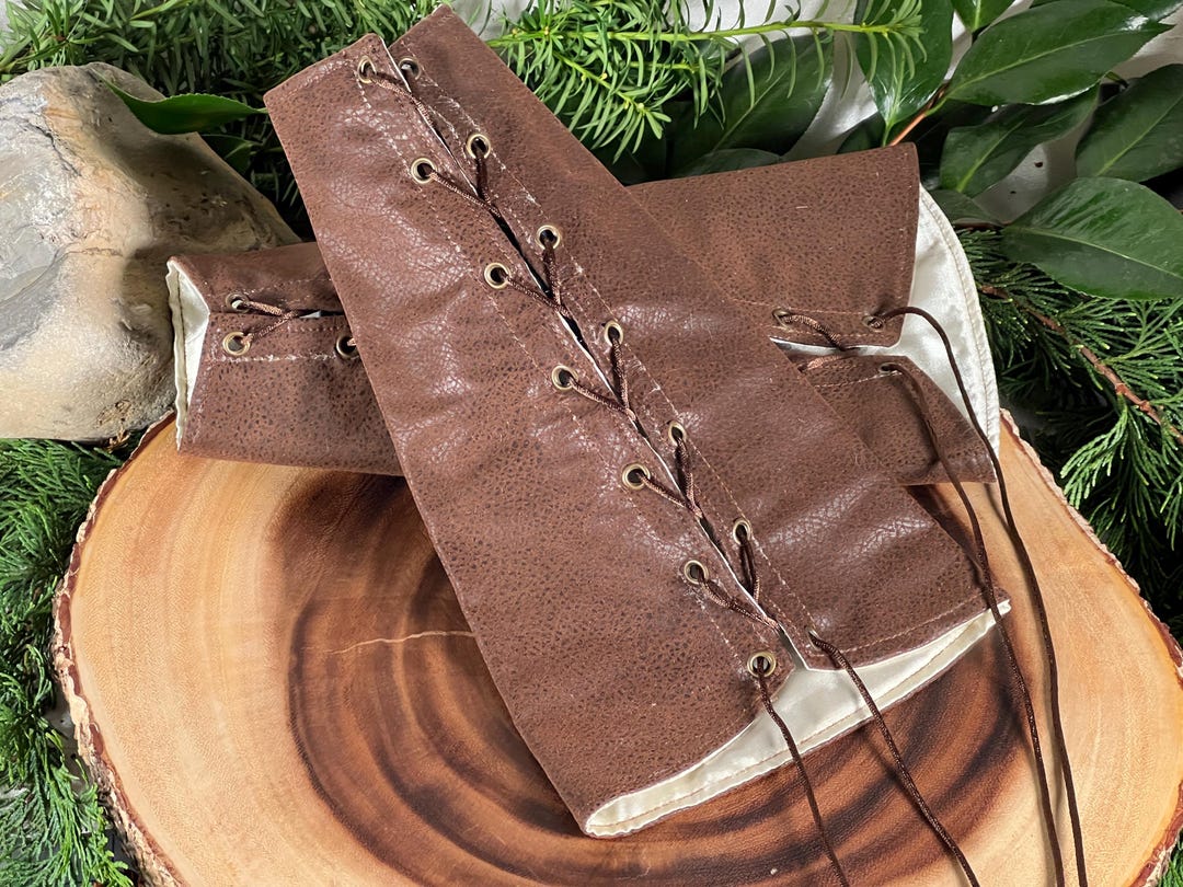 Faux Leather Cloth Bracers EXTRA LARGE Brown Rounded Cuffs Gauntlets ...