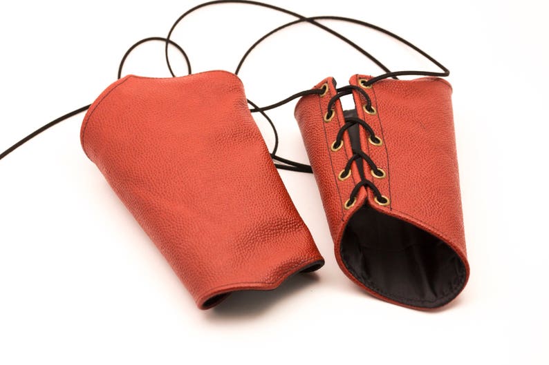 Leather Bracers MEDIUM Blood Red Short Pointy Black Laces - Etsy