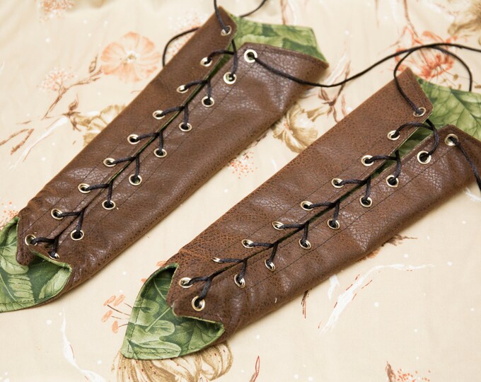SMALL Brown Long Pointy Bracers With Black Ribbon Laces PAIR - Etsy