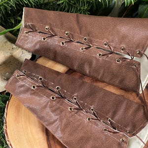Faux Leather Cloth Bracers EXTRA LARGE Brown Rounded Cuffs Gauntlets ...