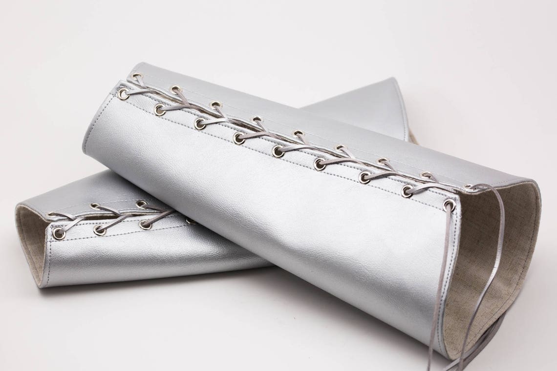 Vinyl Bracers EXTRA LARGE Silver Long Metallic Cuffs Gauntlets - Etsy