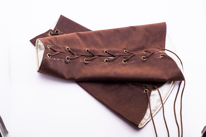 Faux Leather Cloth Bracers EXTRA LARGE Brown Rounded Cuffs Gauntlets ...