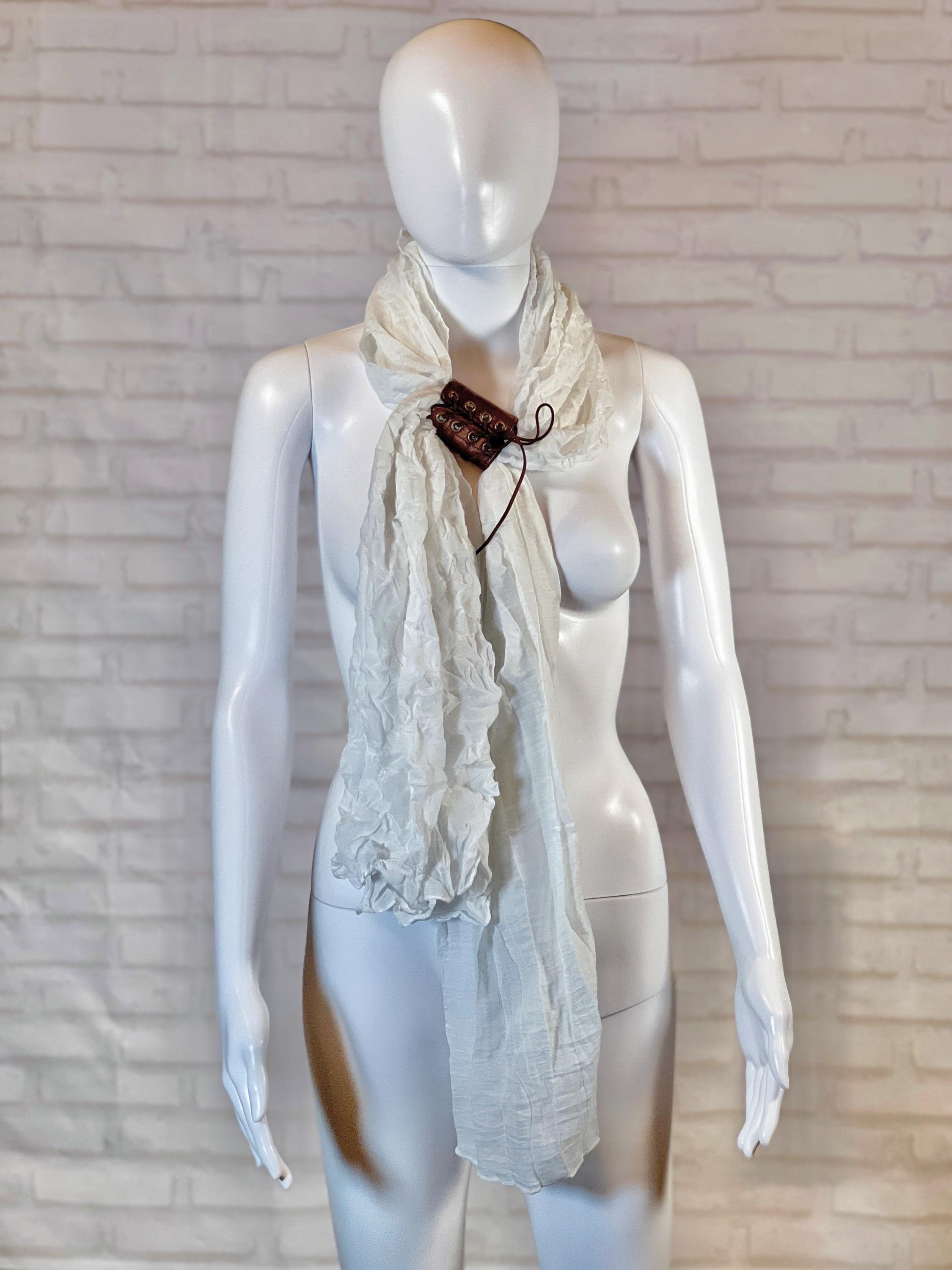 77 by 37 Inch Long Heat Textured Soft White Scarf With Rustic Brown ...