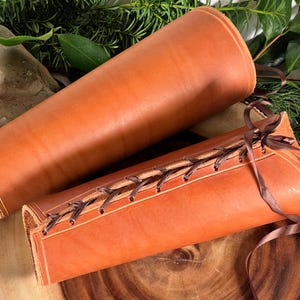 Hard Leather Bracers EXTRA LARGE Saddle Stiff Chestnut Brown Rounded ...